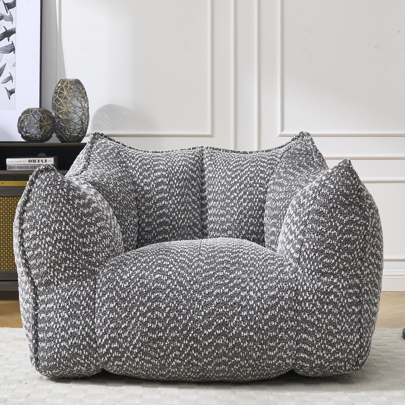 Chenille Bean Bag Sofa Chair for Adults, Large Fluffy Square Accent ...