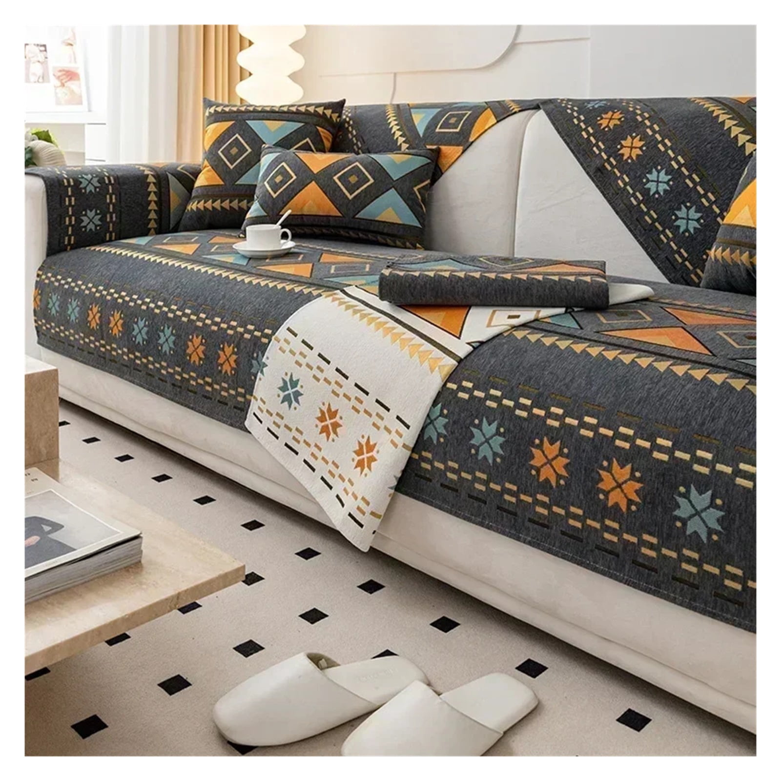 Chenille Bohemia Sofa Mat for Living Room Morocco Style Anti-slip Sofa ...