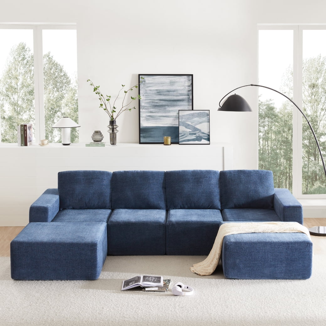 Chenille Convertible Modular Sectional Sofa, Compression Couch w ...