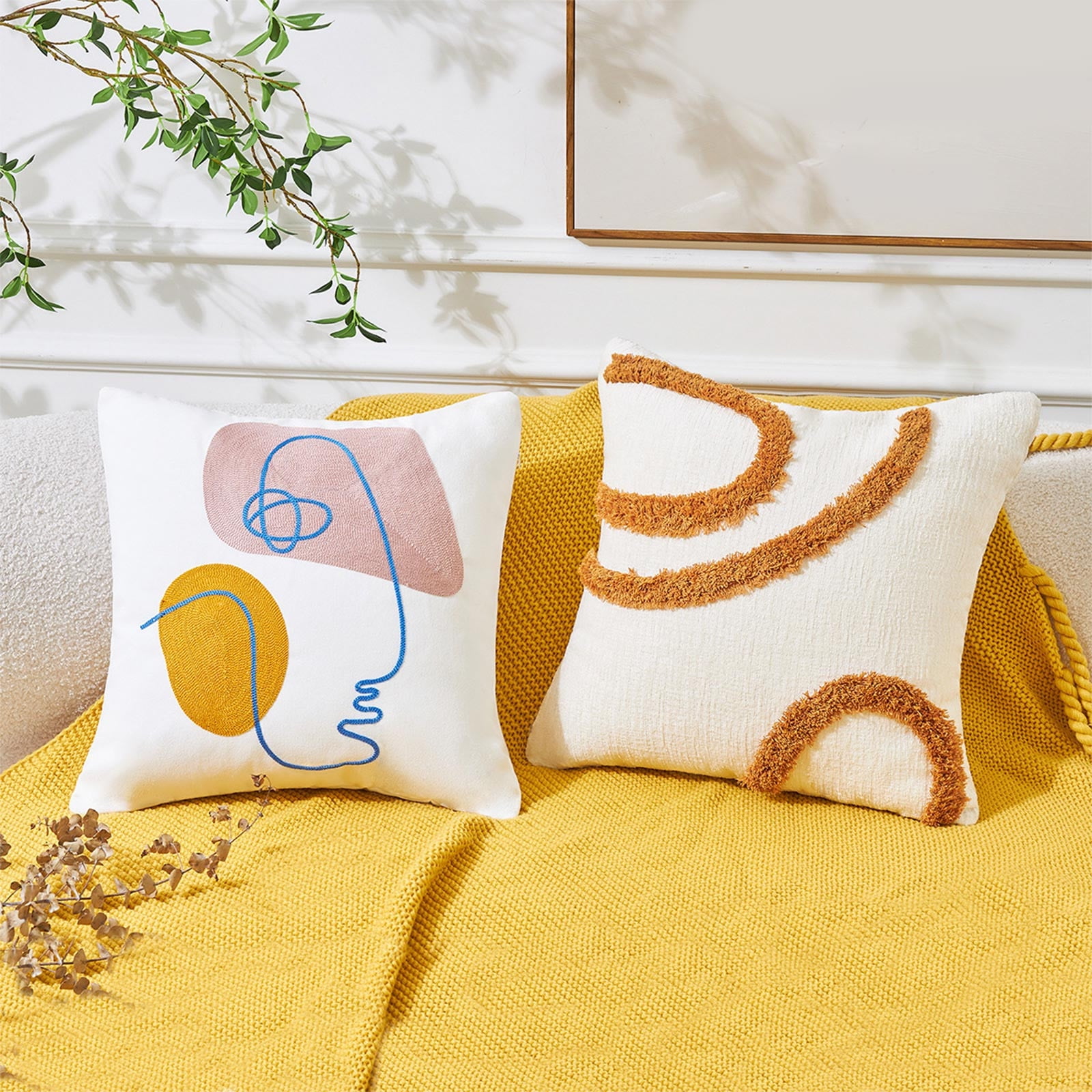 Chenille Decorative Pillow Cushion, 45x45x10cm White High Elasticity ...