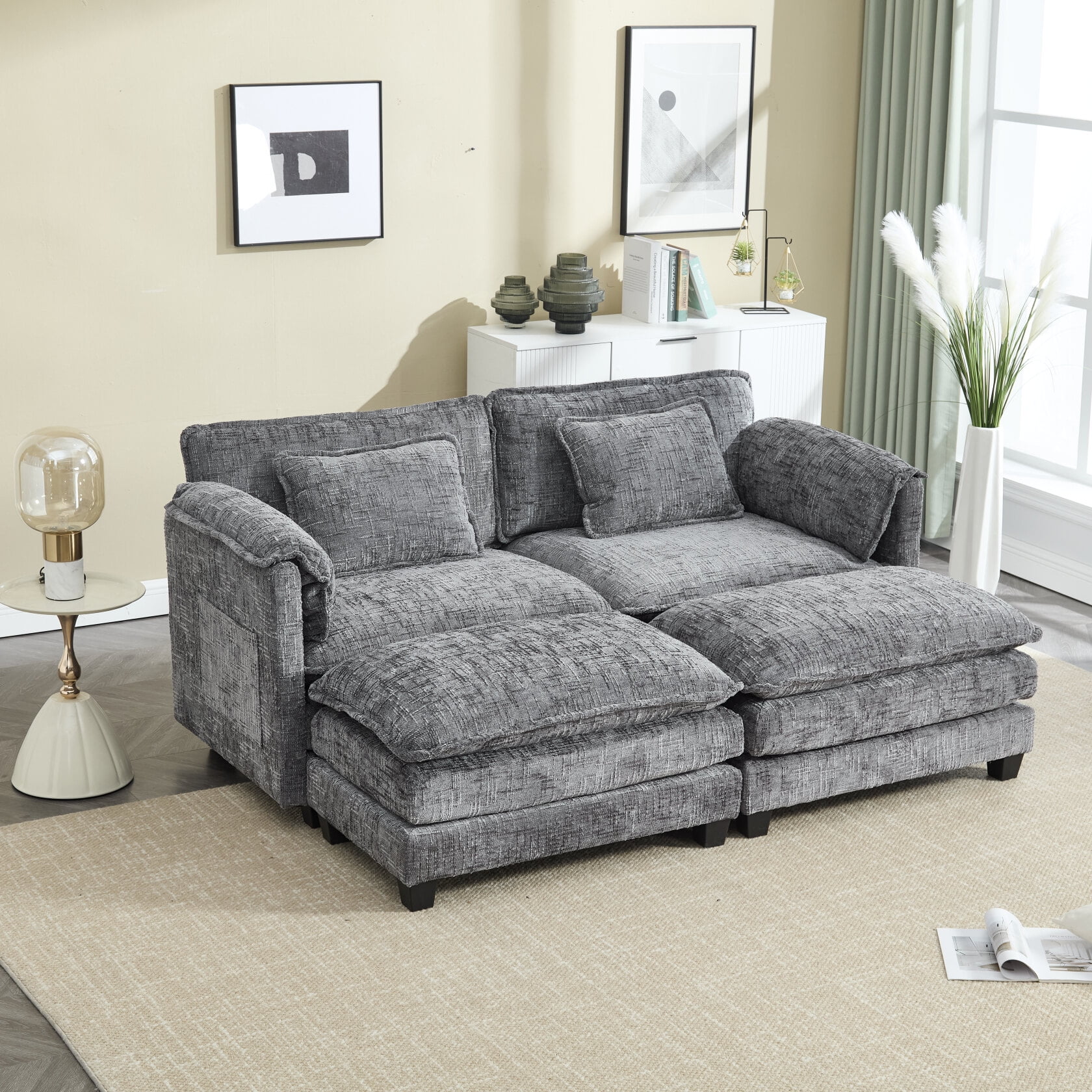 United We Win Chenille Fabric Sofa – Durable Solid Construction, Detachable Armrests, 2 ...