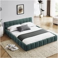 Chenille Fabric Queen Platform Bed with Upholstered Headboard, Modern ...