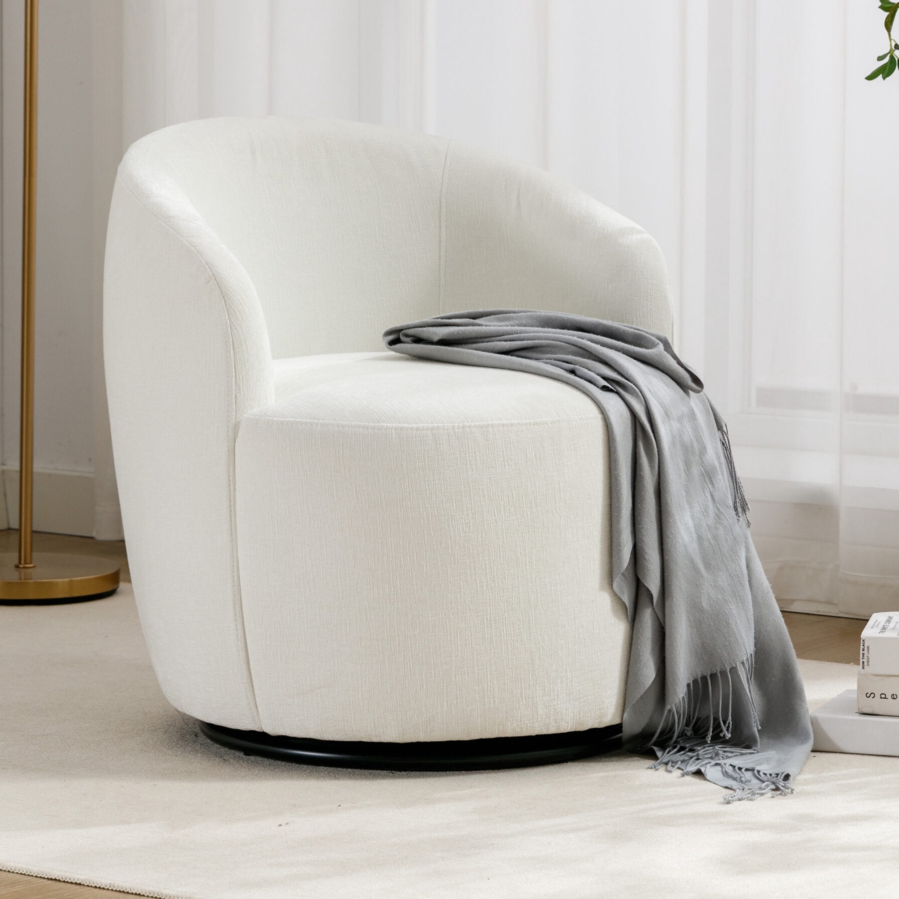 Chenille Fabric Swivel Accent Armchair Barrel Chair, Ergonomic Modern ...