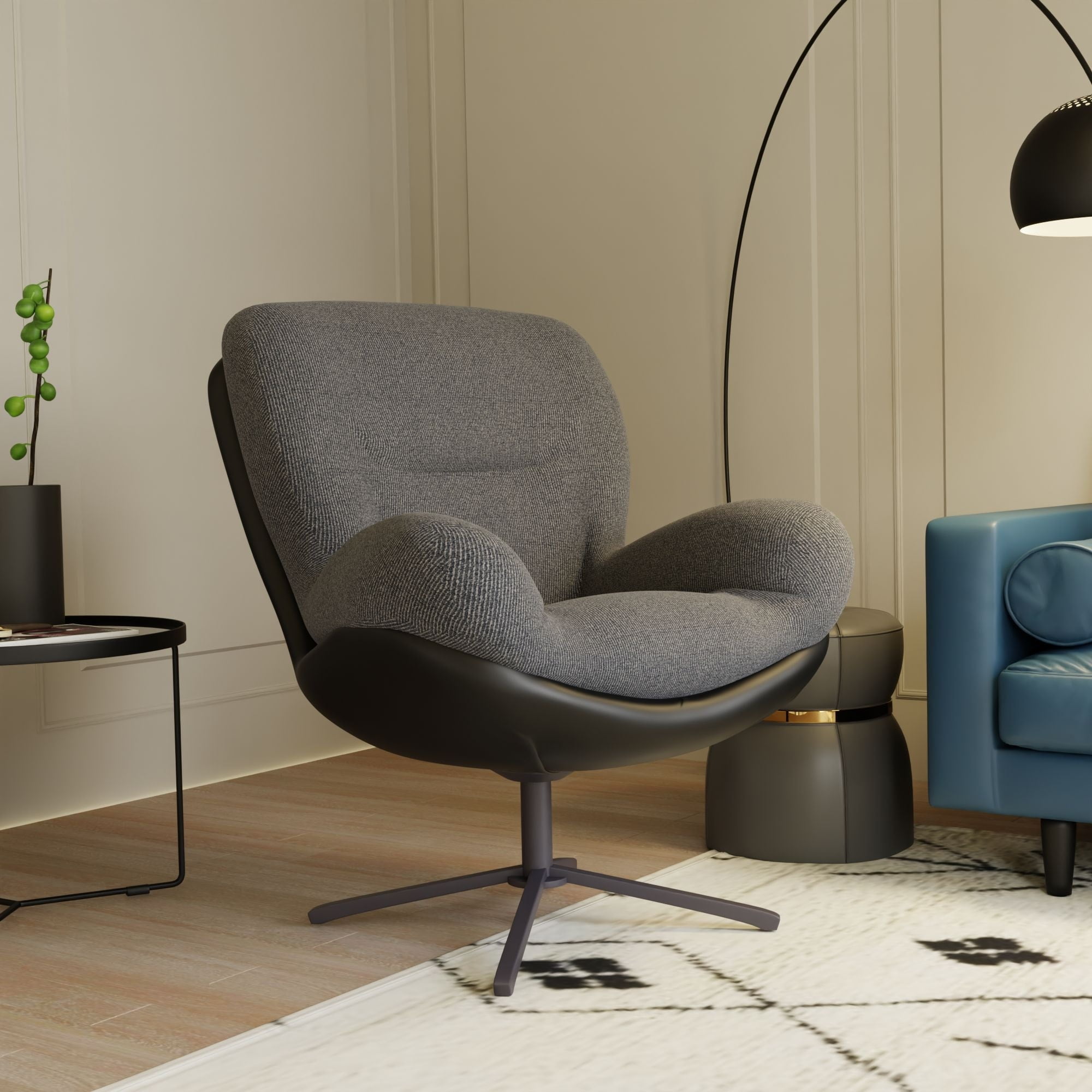 Chenille & Faux Leather Swivel Accent Chair,Comfy 360°Swiveling Lounge ...