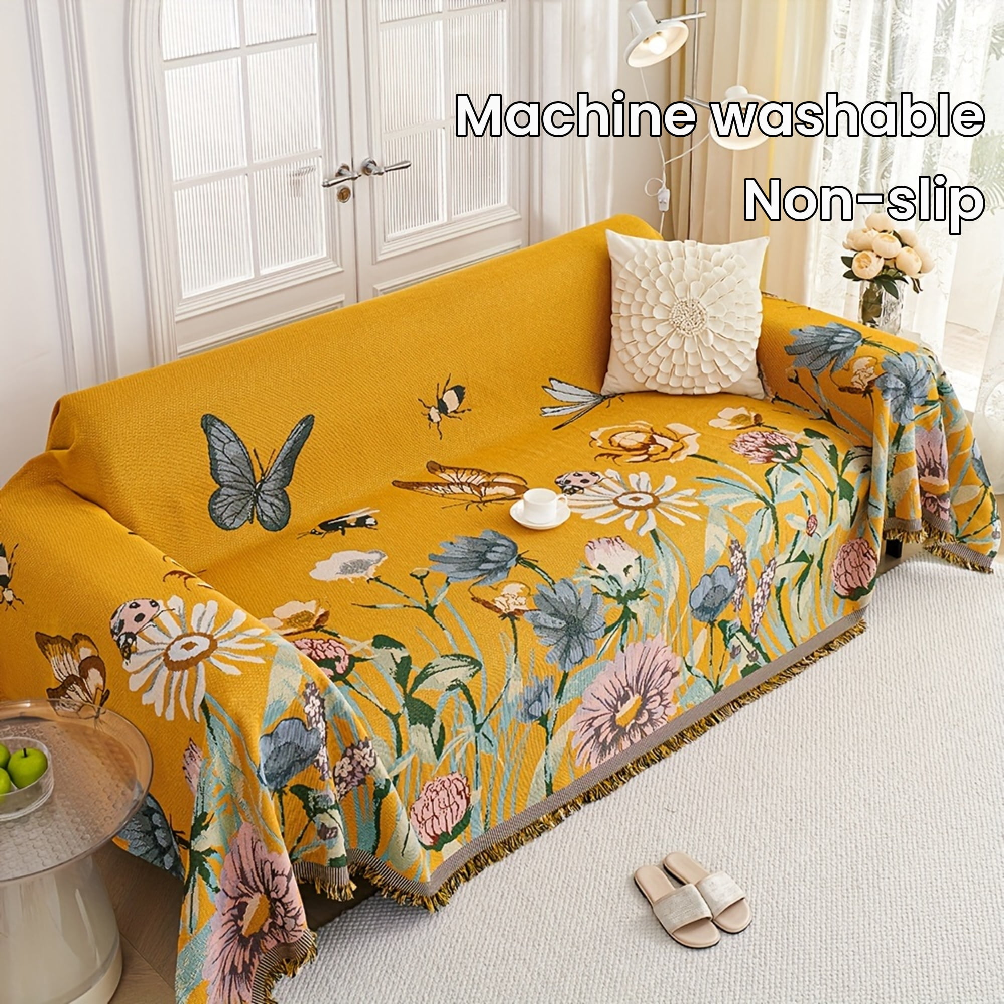 A Chenille Four Seasons Available Plant Flower Sofa Cover Cloth Cloth ...