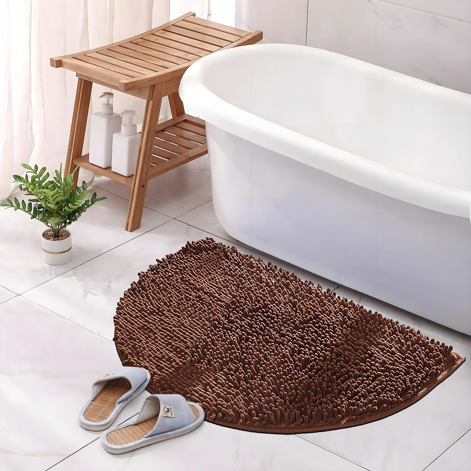 Chenille Half Round Bath Mat, Absorbent Non-Slip Entrance Rug, Soft ...