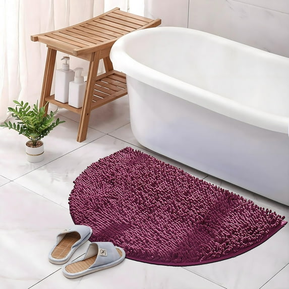 Chenille Half Round Bath Mat, Water Absorbing Non Slip Carpet for ...