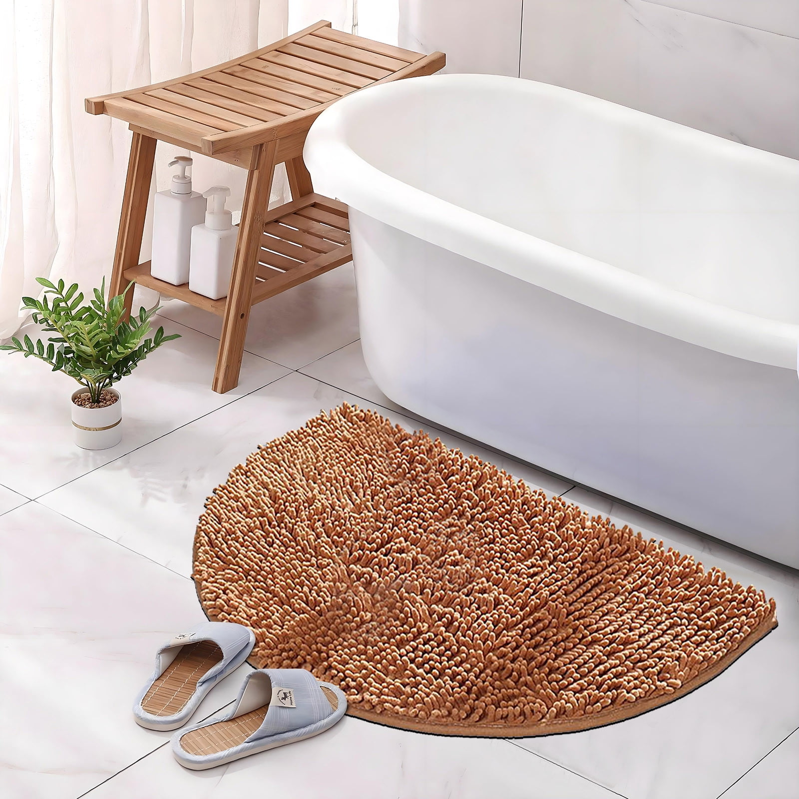 Chenille Half Round Bath Rug, Water Absorbing Non Slip Mat for Bathroom ...