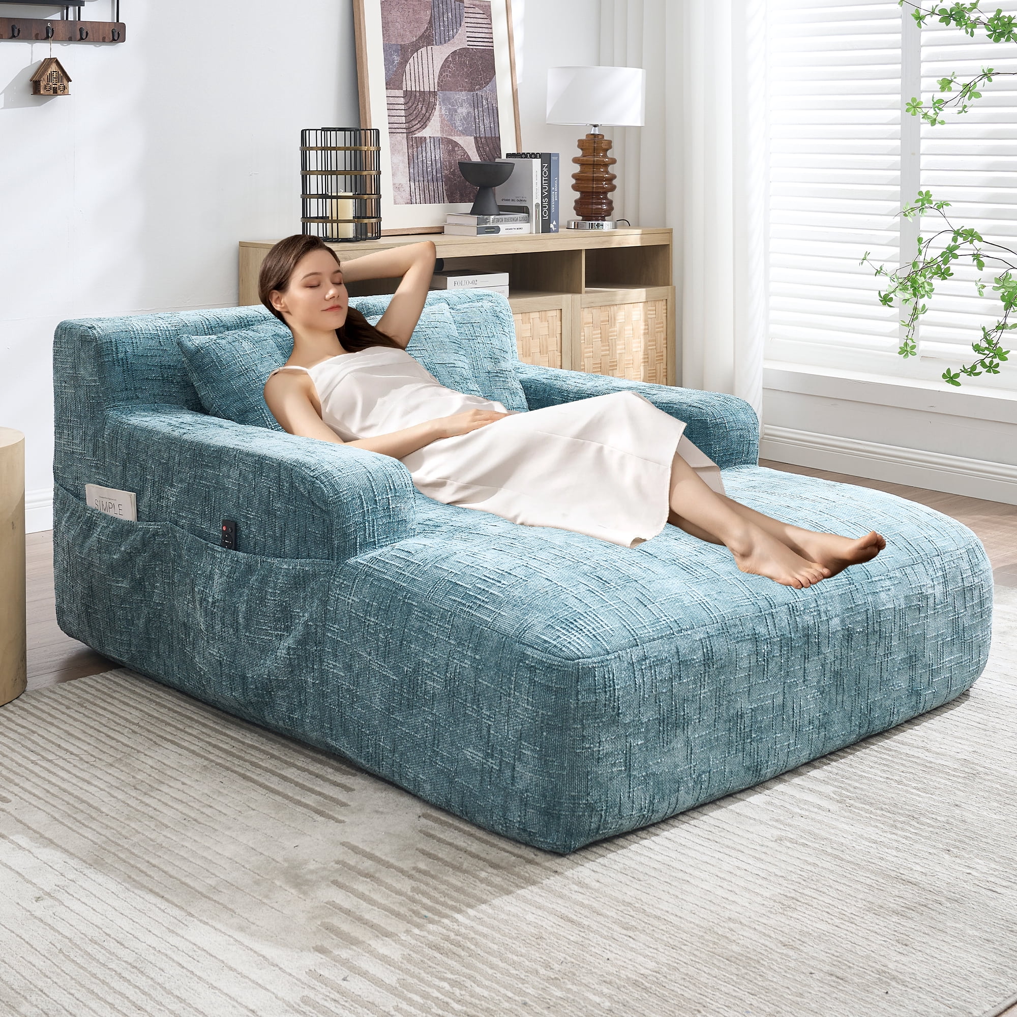 Chenille Interior Lazy Sofa Chaise longue Armchair with three pillows ...