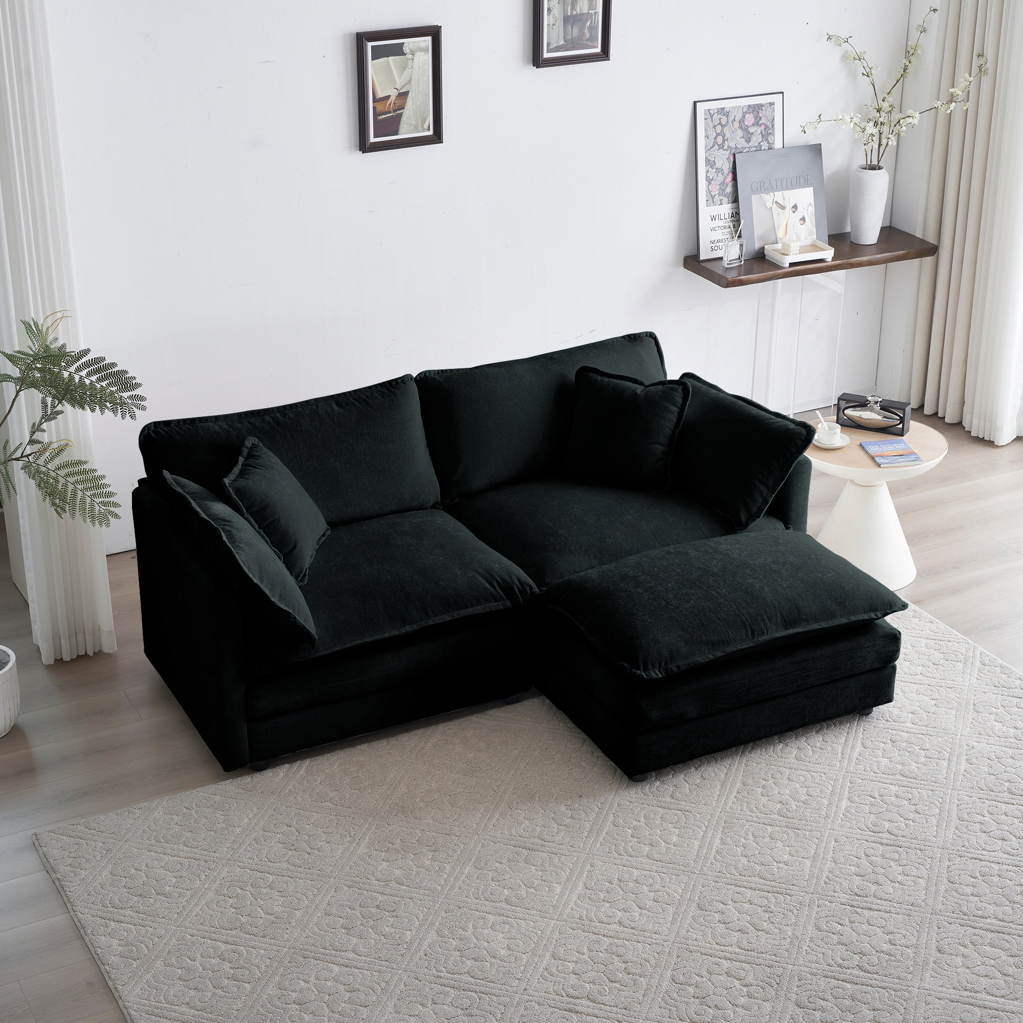 Chenille L-Shaped Sectional Sofa Upholstered Modular Cloud 2-Seater ...