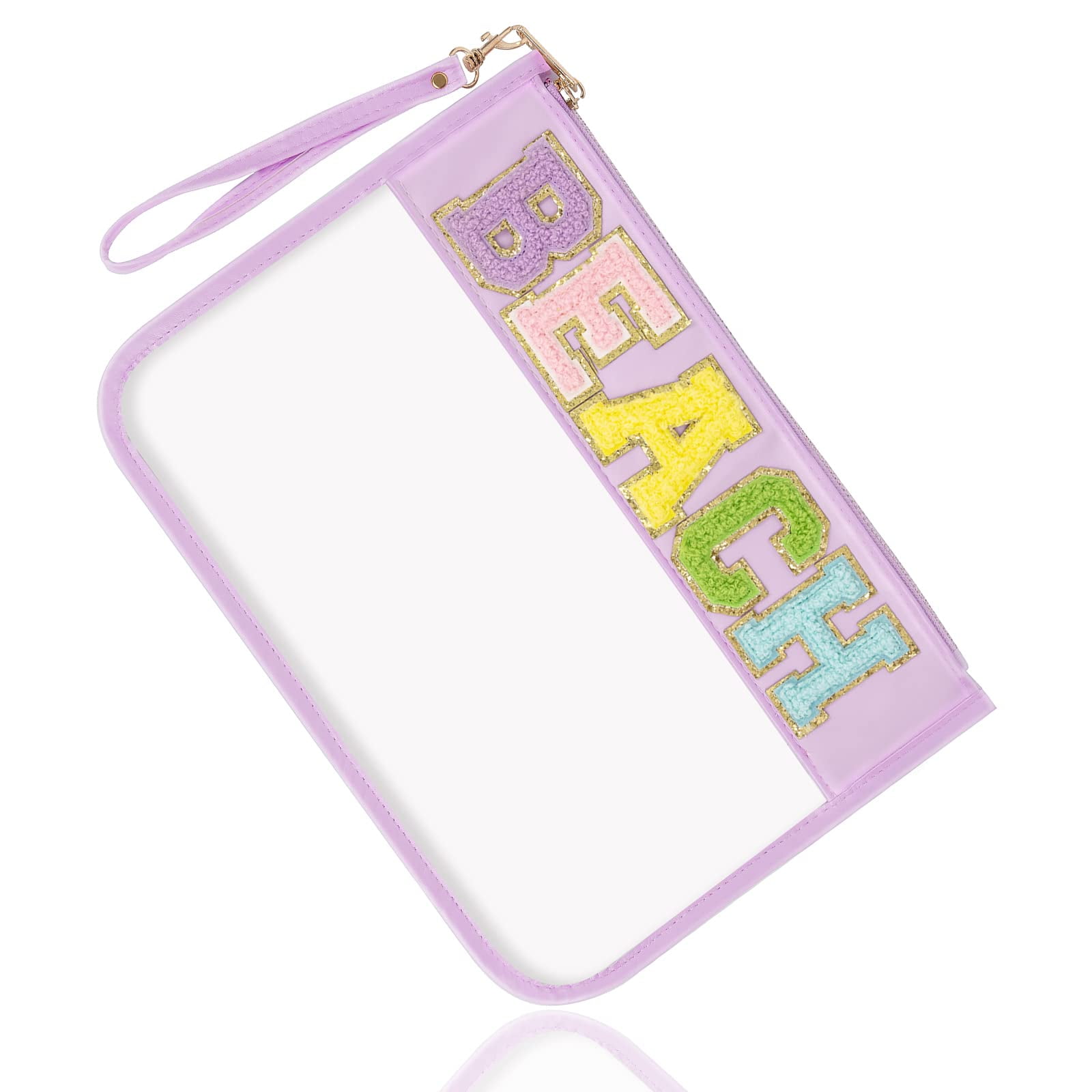 Chenille Letter Clear Bag Beach Purse Pouch, Monogram PVC & PU Clear ...