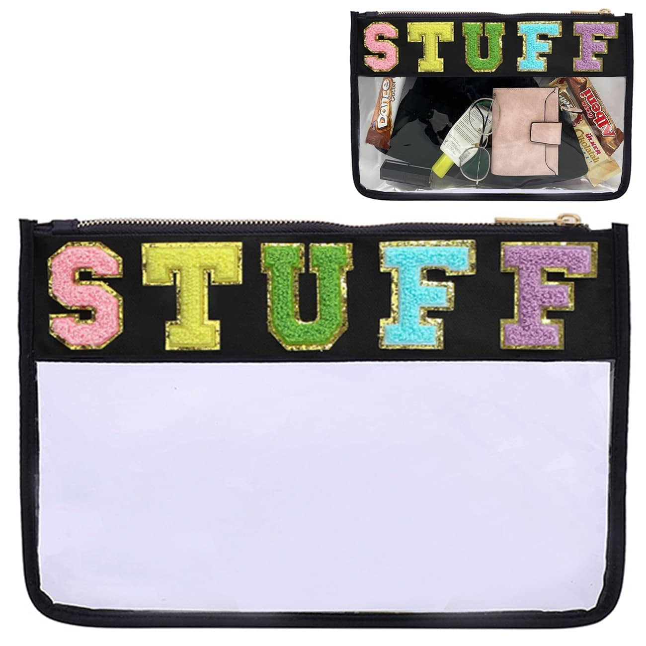 Chenille Letter Clear Makeup Bags, Preppy Patch Clear Stuff Bag Snack ...