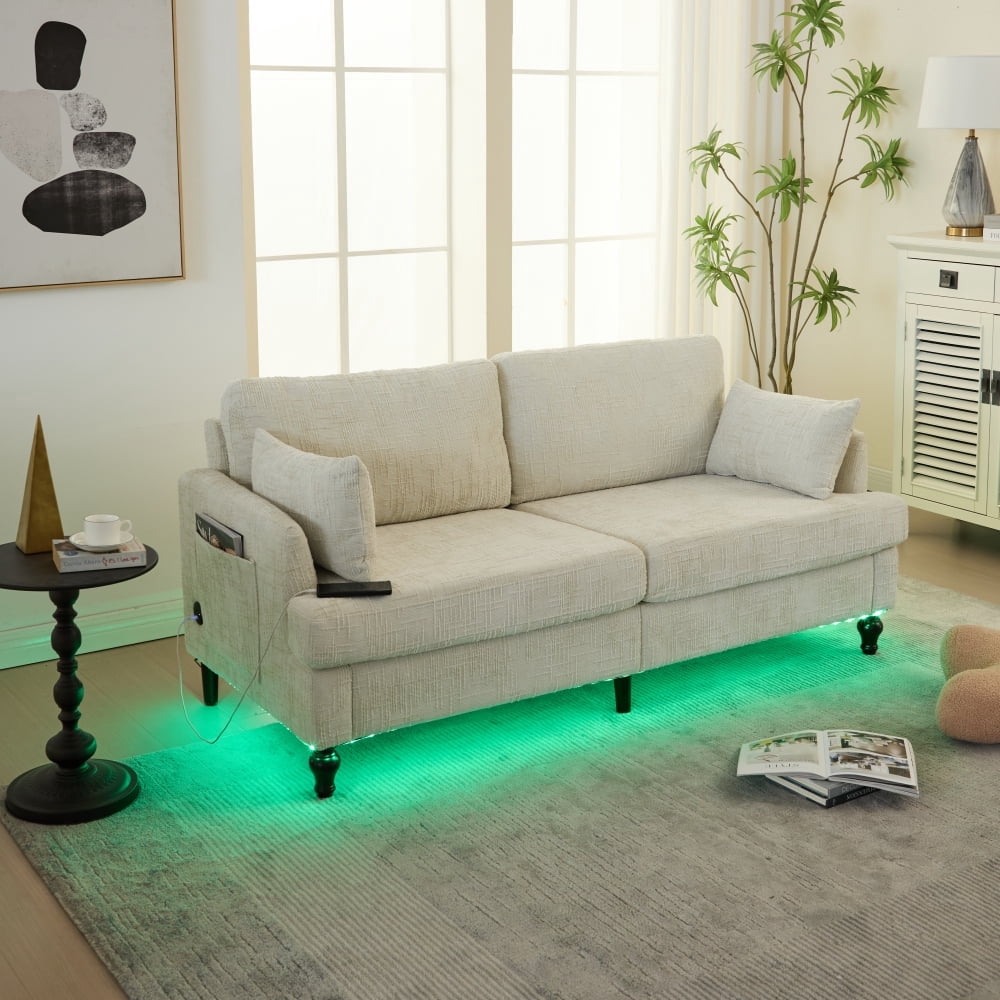 Chenille Loveseat sofa Couch with LED Ambient Light, 2-Seat Upholstered ...