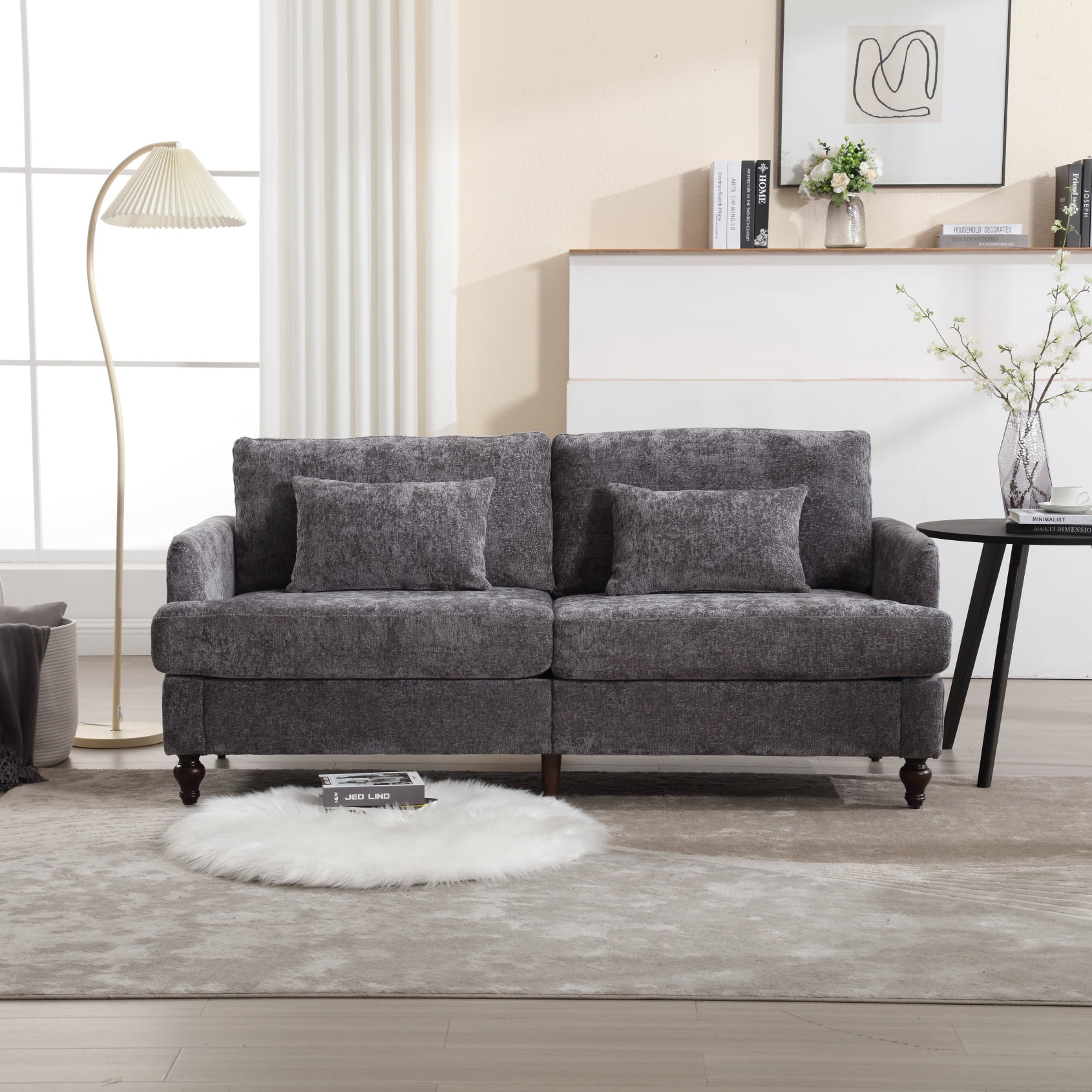 Chenille Loveseat with Armrest & Cushion, 2-Seat Loveseat Sofa with ...