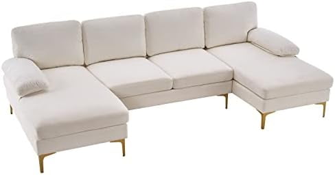 Chenille Modern Large Accent Sofa, 114" Wide U-Shaped 4-6 Seats Living ...