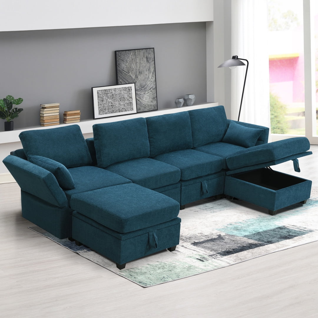 Chenille Modular Sectional Sofa, U Shaped Couch with Adjustable ...