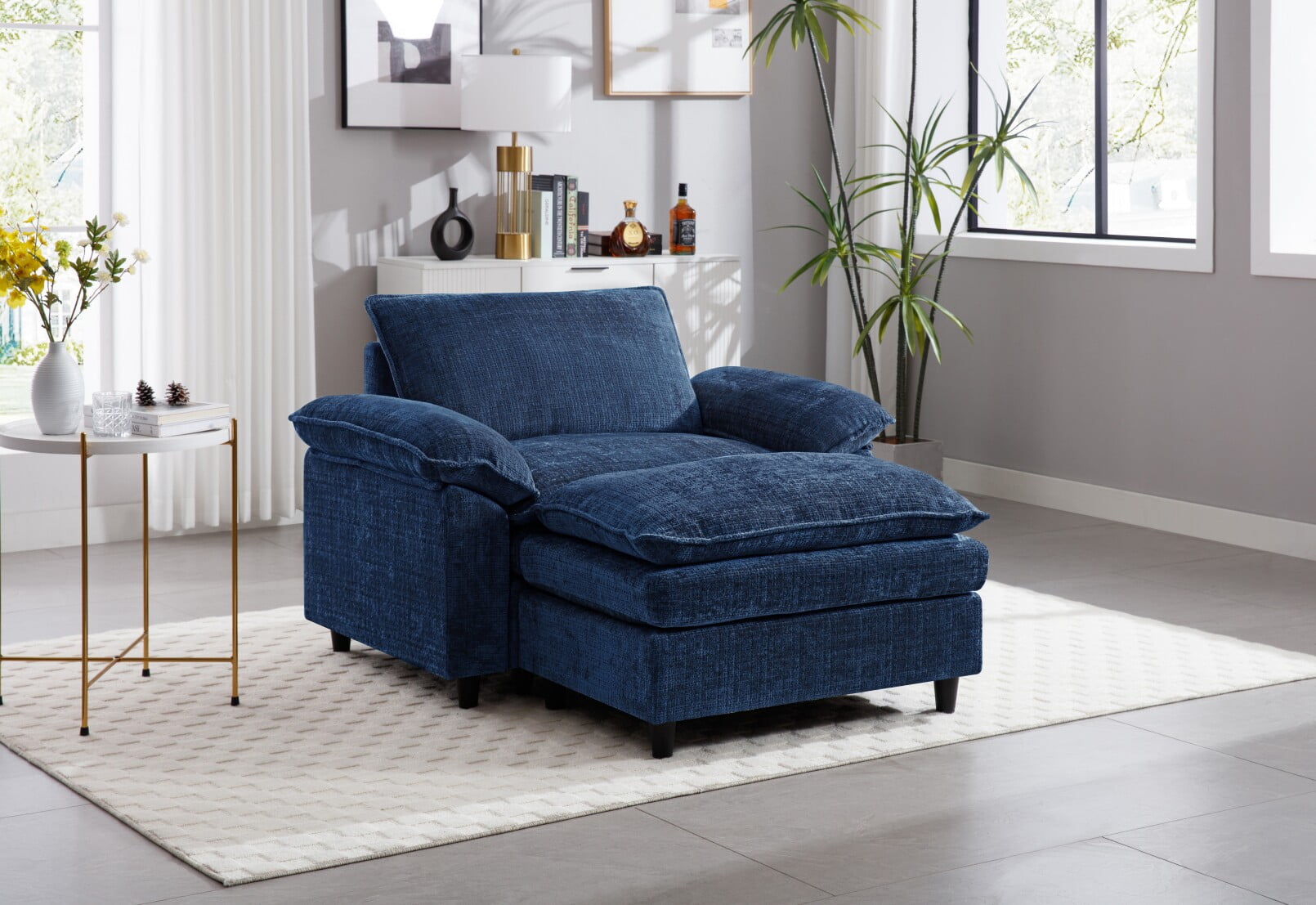 Chenille Oversized Chair with Ottoman, Comfy Oversized Single Sofa ...