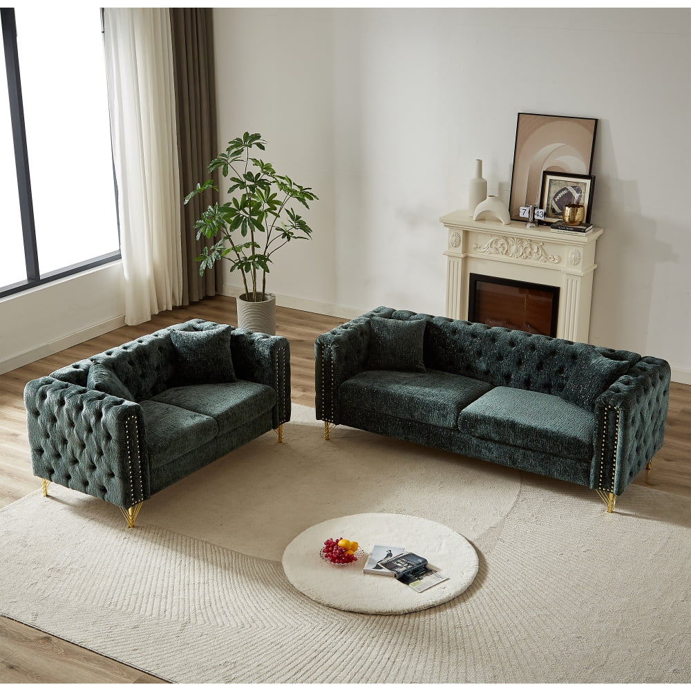 Chenille Pull Buckle Design Sofa for Living Room,Buttons Tufted With ...