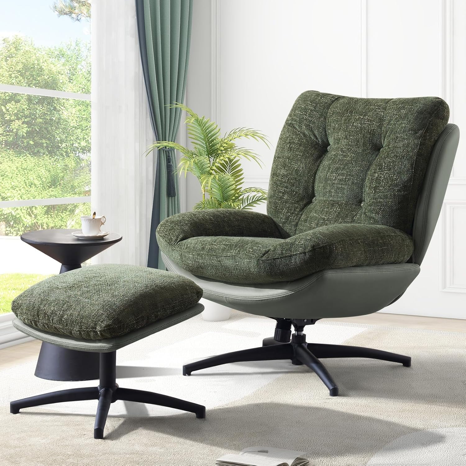 Chenille Rocking Swivel Accent Chair with Ottoman, 360° Oversized Metal ...