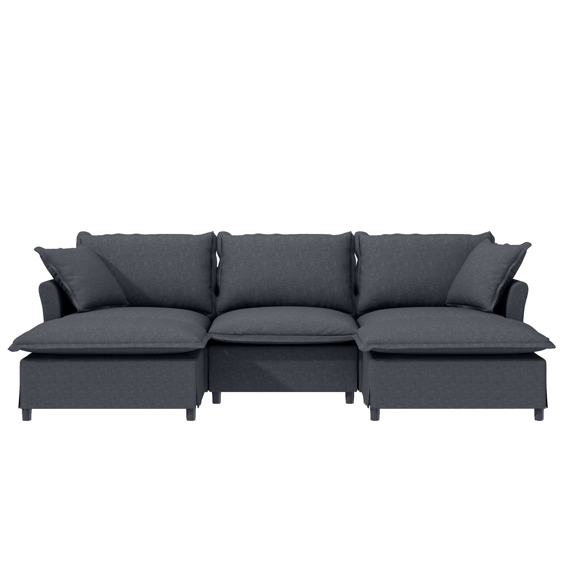Chenille Sectional Sofa with Ottoman & U-Shaped Cloud Sleeper Couch Set ...