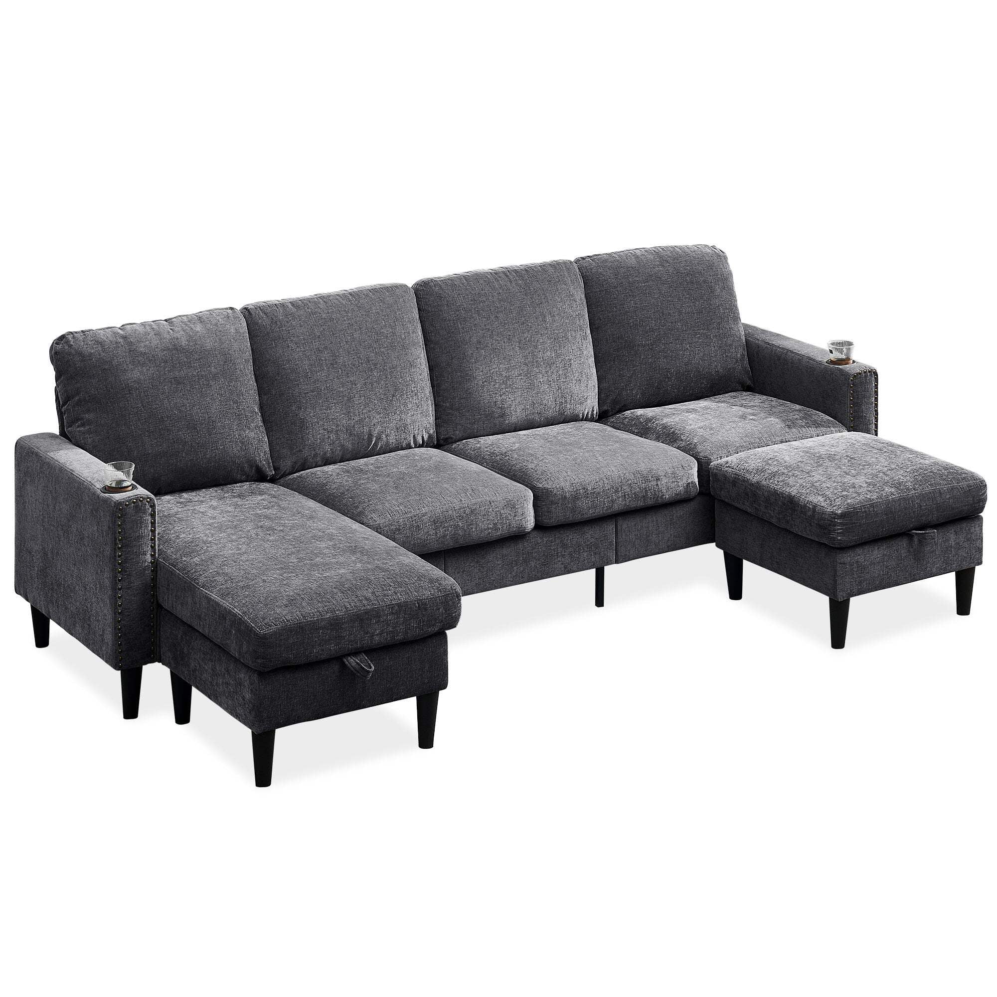 Chenille Sectional Sofa, U Shaped Sofa Couch With High Density Memory ...