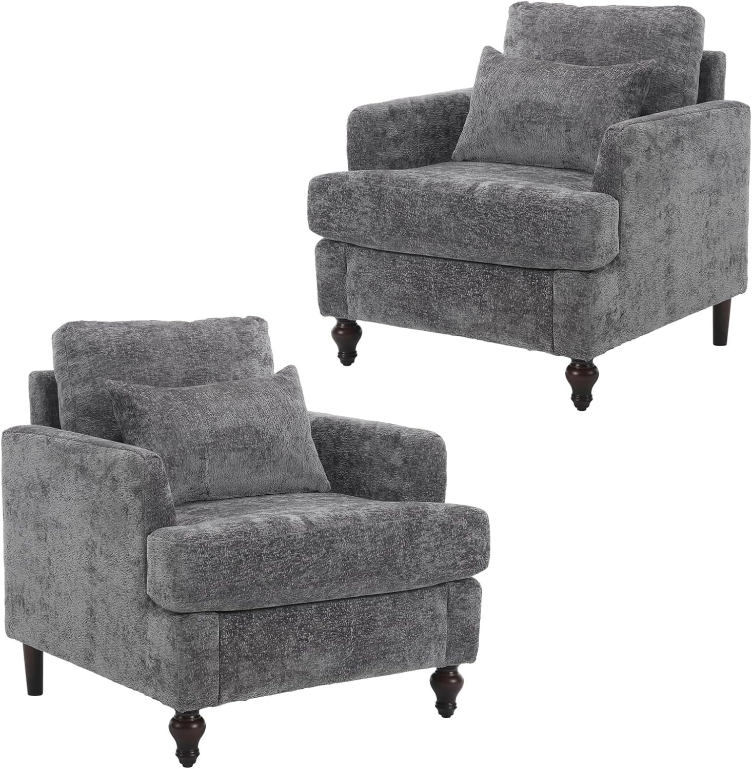 Chenille Single Sofa Chairs Set of 2, Upholstered Accent Chairs with ...