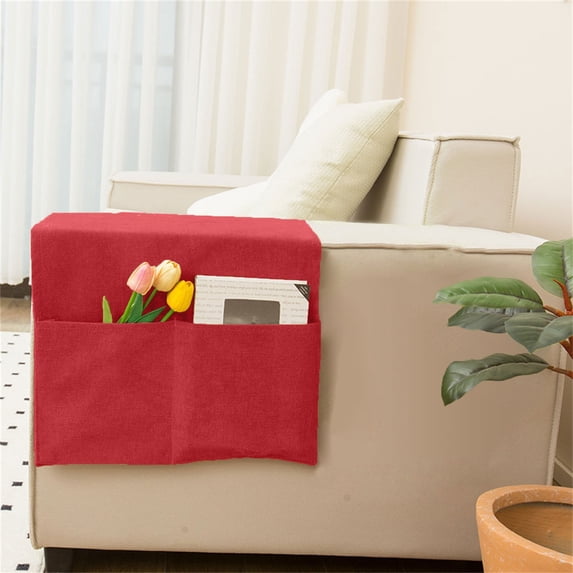 Chenille Sofa Armrest Covers with Storage Pockets, Stretch Non Slip ...