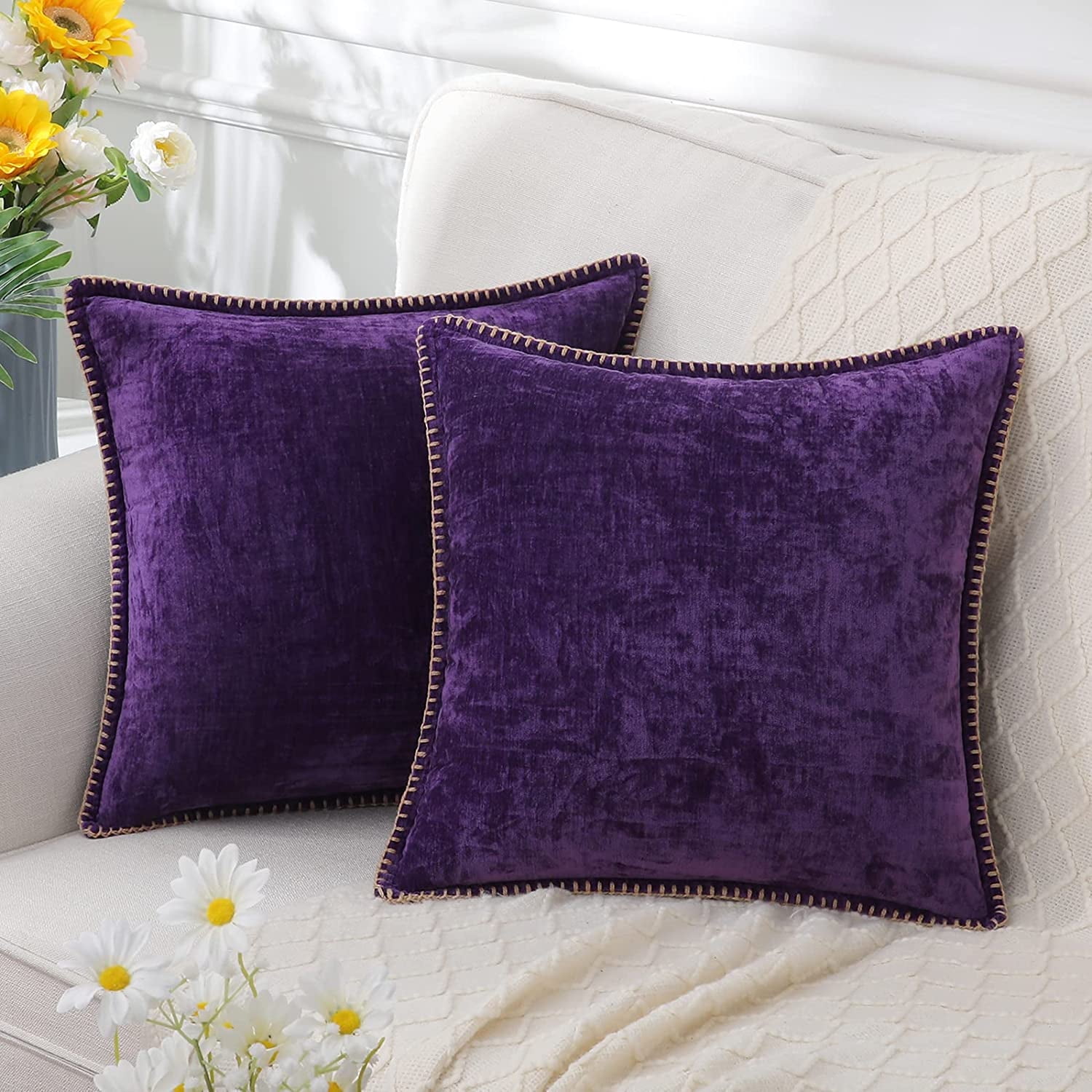 Chenille Soft Throw Pillow Covers 18x18 Set of 2, Farmhouse Velvet ...