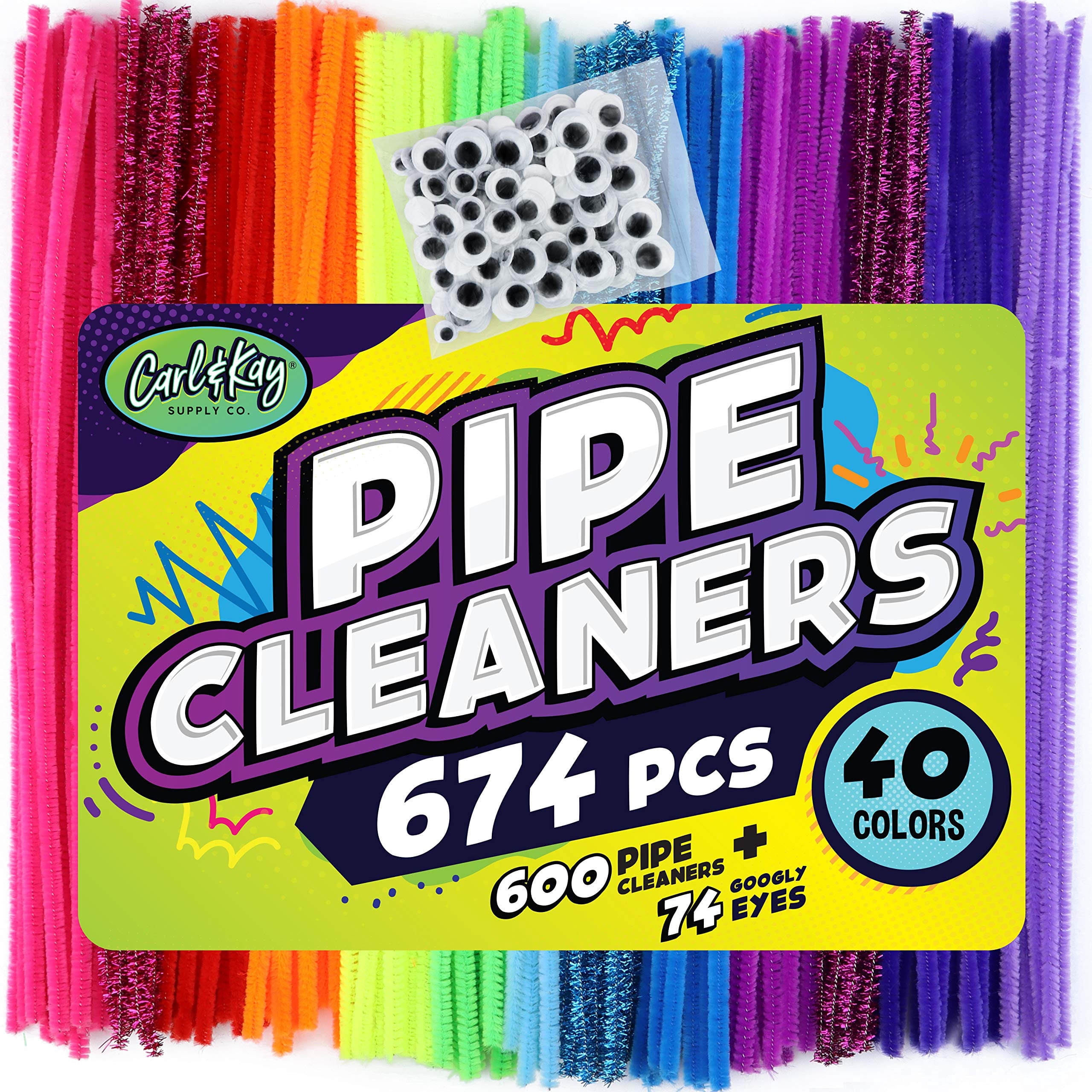 Chenille Stems Craft Kit 600 Pipe Cleaners 40 Colors 74 Googly Eyes ...