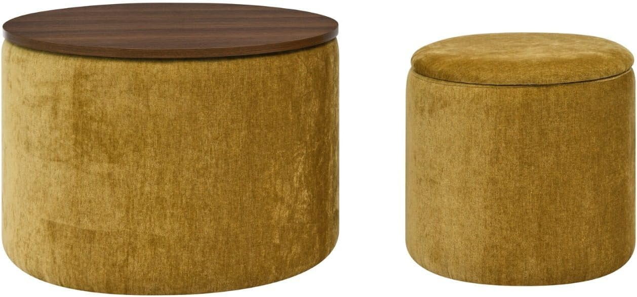 Chenille Storage Ottoman Set, Upholstered Storage Ottomans with ...