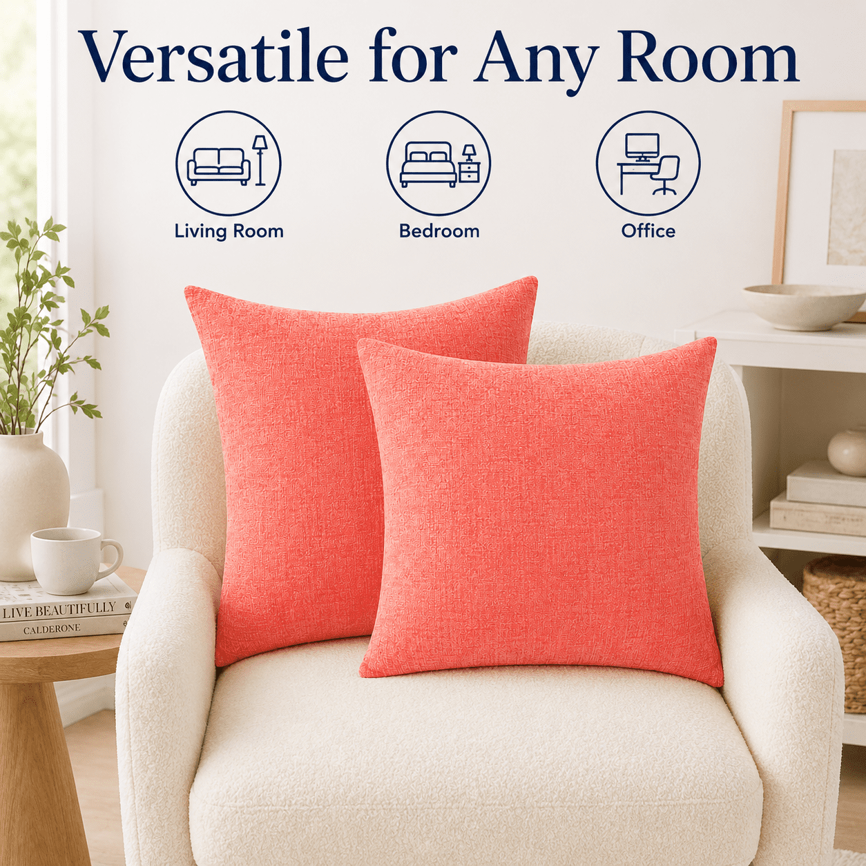 Chenille Throw Pillow Covers 16x16 Set of 2, Decorative Cushion Cases ...