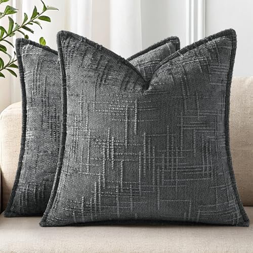 Chenille Throw Pillow Covers 16x16 Set of 2, Thick Textured Slubby ...