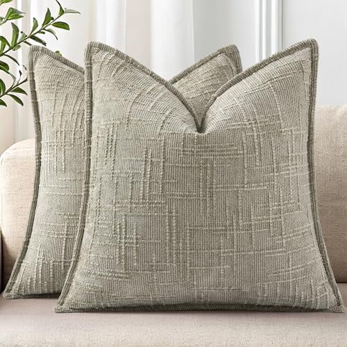 Chenille Throw Pillow Covers 16x16 Set of 2, Thick Textured Slubby ...