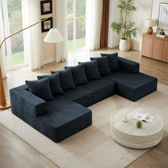 Chenille U-Shaped Sectional Sofa Set,Minimalist Style Modular Sectional ...