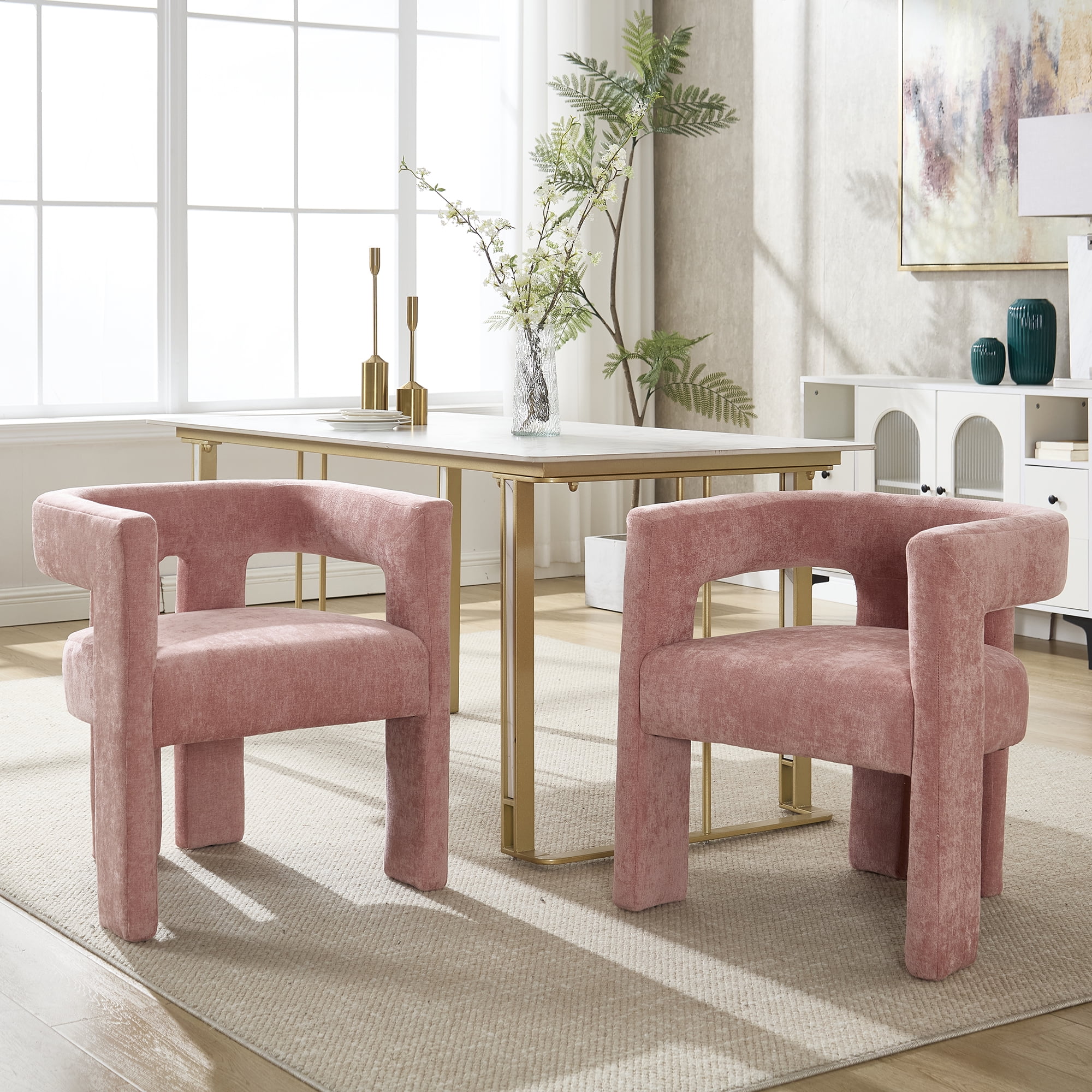 Chenille Upholstered Dinning Chairs Set of 2, Modern Accent Chair with ...