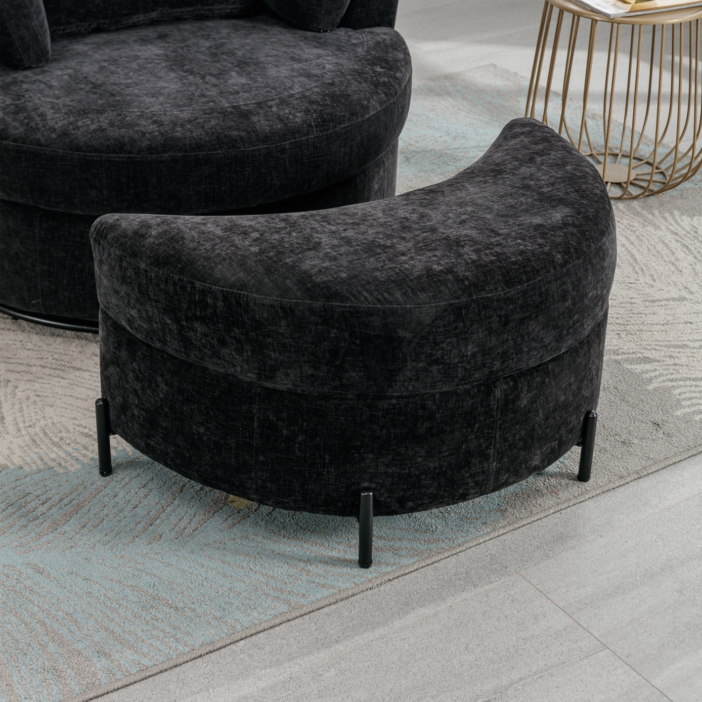 Chenille Upholstered Half Moon Storage Bench with Removable Tray ...