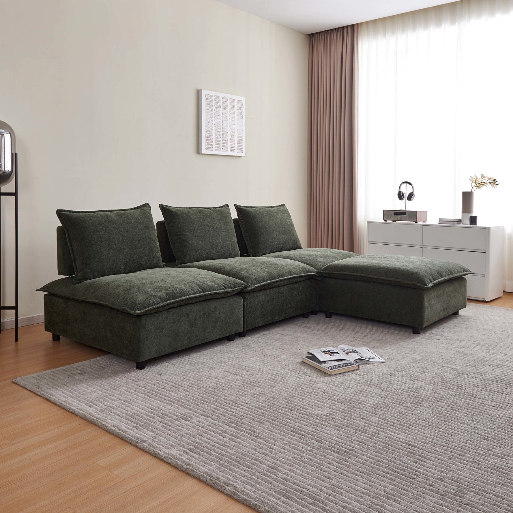 Chenille Upholstered, Modular L-Shaped Sectional - Ideal for Living ...