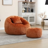 Moon&Miss Chenille Upholstered Round Bean Bag Chair with Ottoman ...