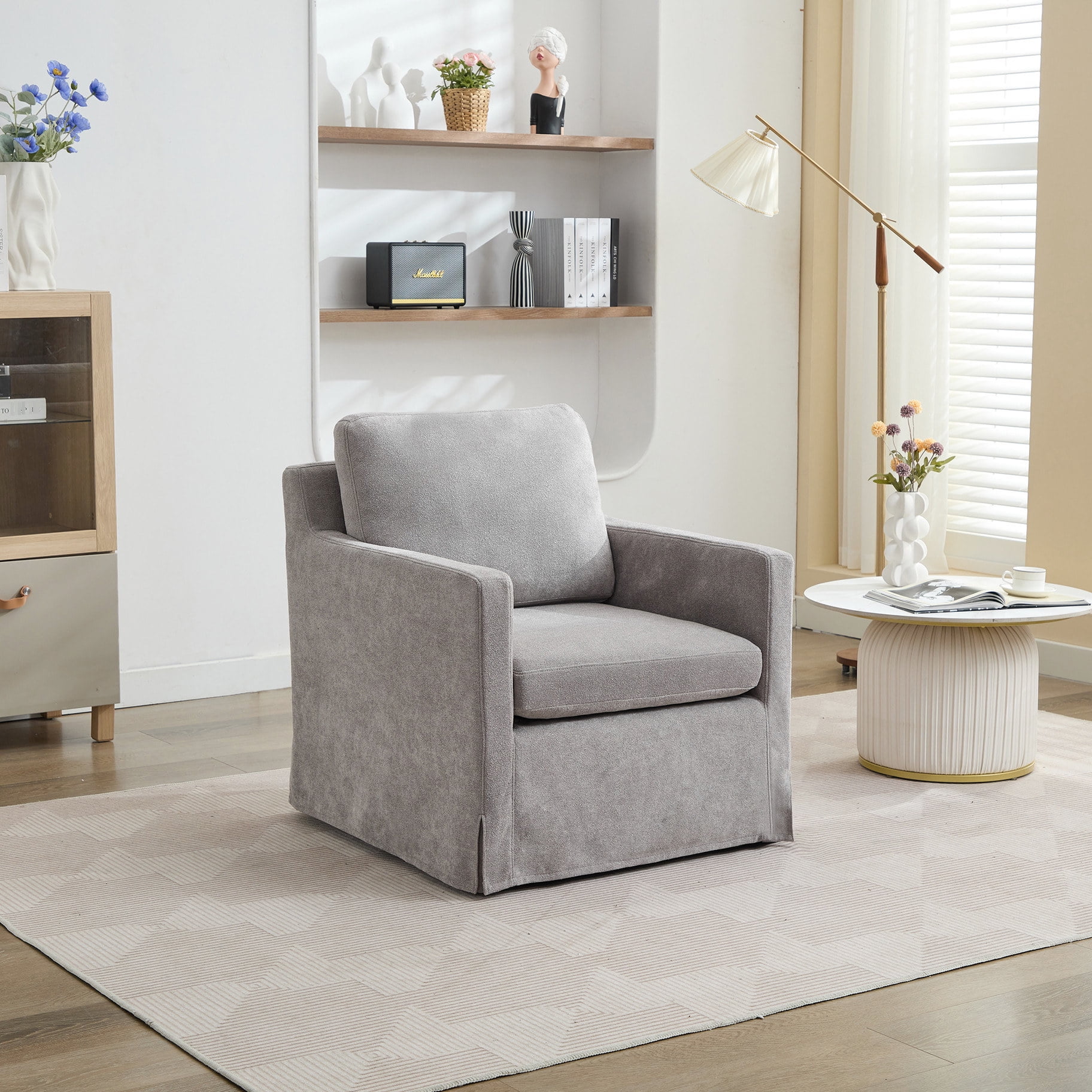 Chenille Upholstered Swivel Chair+Angled Armrests" - "Living Room ...