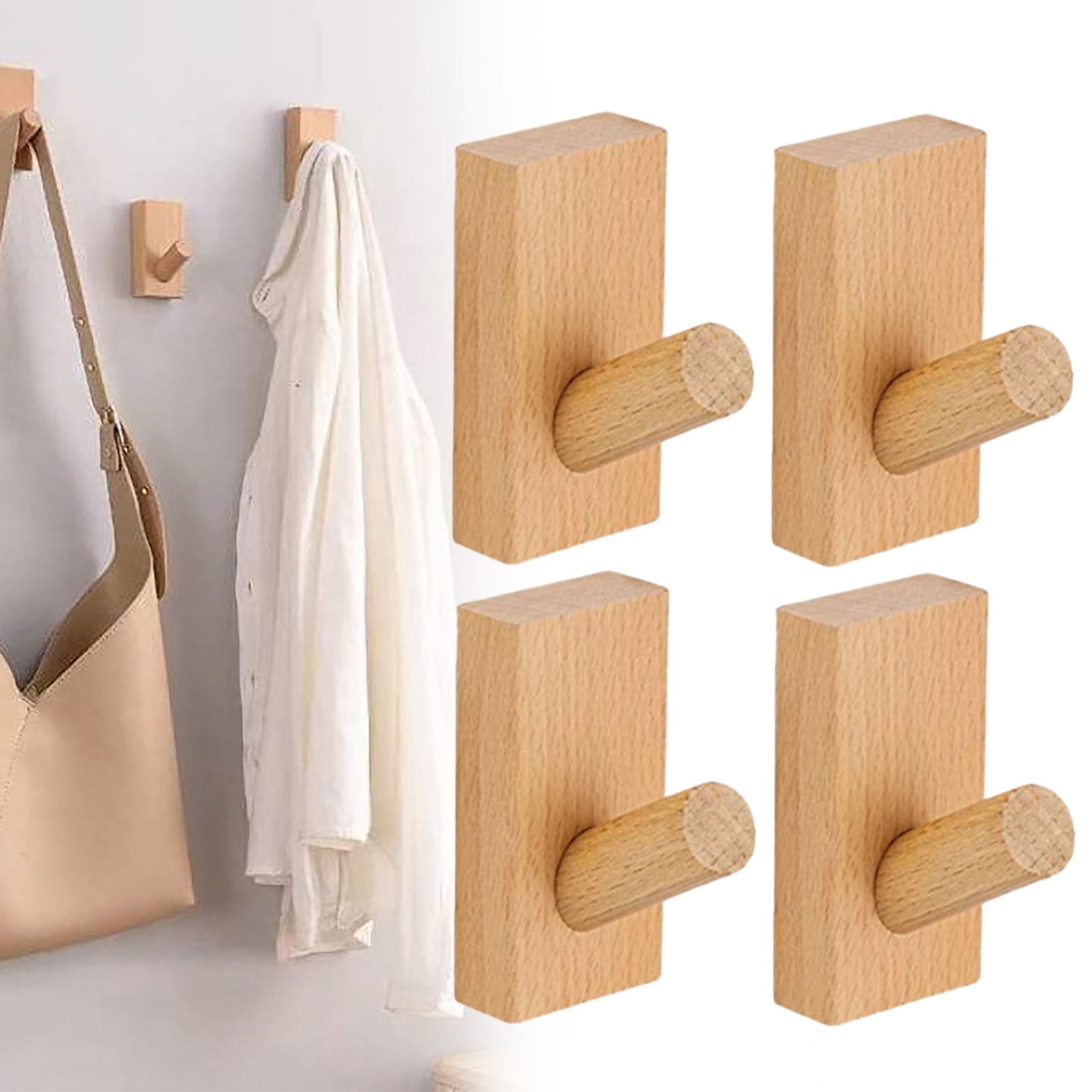 Chenjy 4 Pack Adhesive Hat Rack, Heavy Duty Wooden Decorative Hooks ...