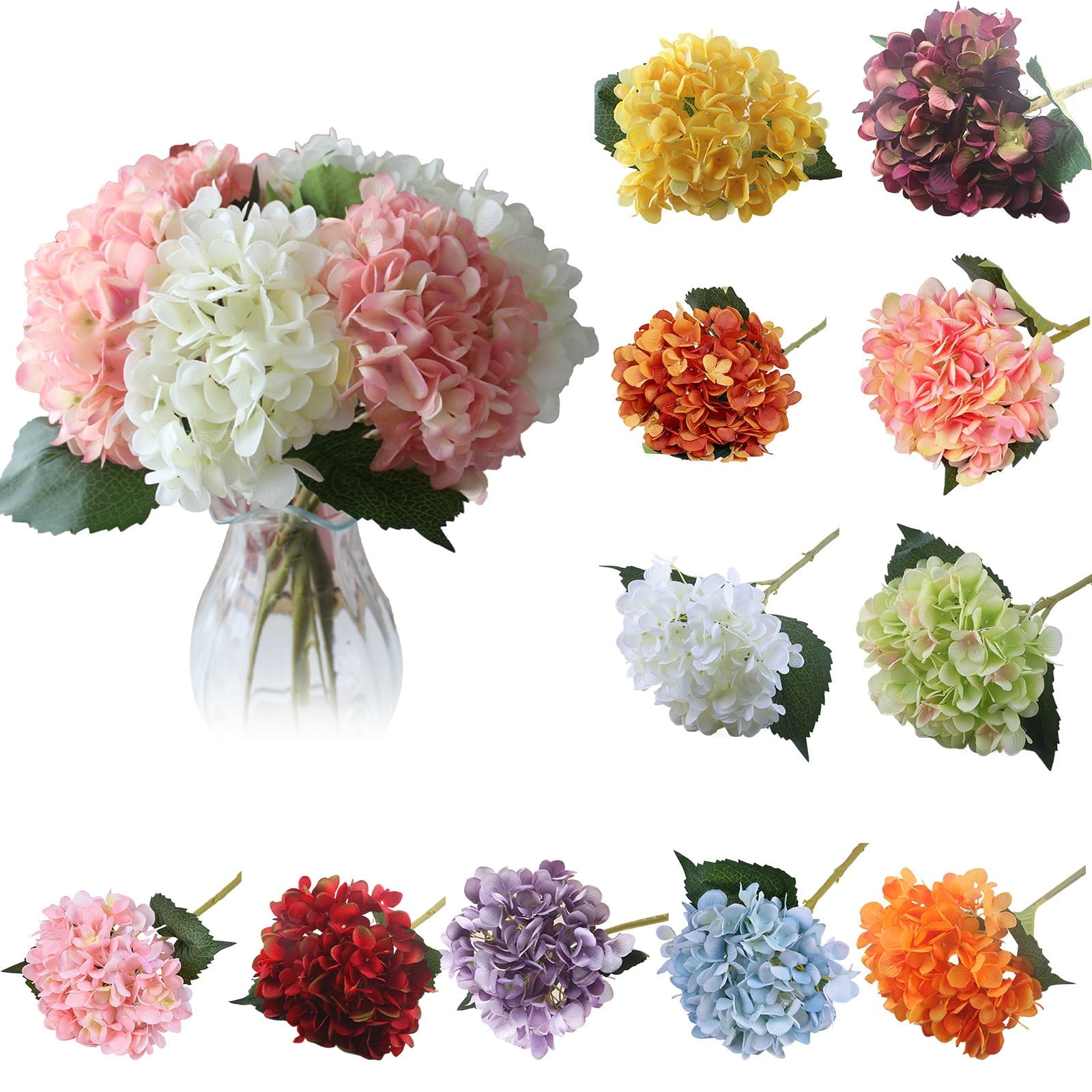 Chenjy Hydrangea Artificial Flowers Large Artificial Hydrangeas Silk ...