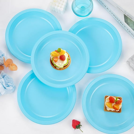Chenran-10 Inch Plastic Plates Light Blue 50 Count Disposable Plate for ...
