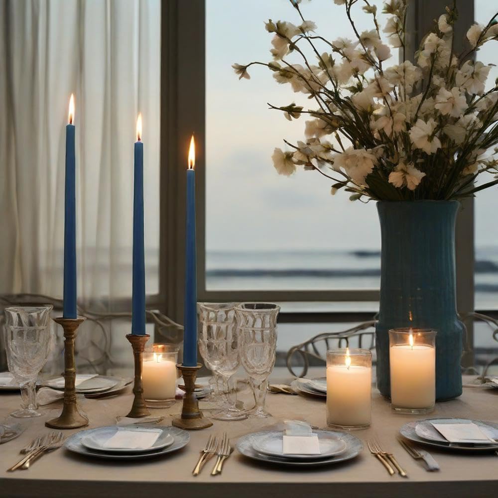 Chenran-10 inch Navy Blue Tapered Candle Smokeless Coastal Wedding ...