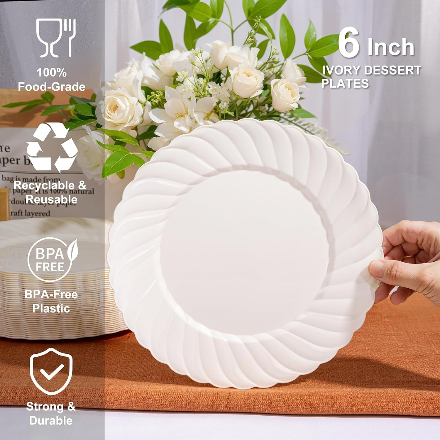 Chenran-100 Count 6 Inch Ivory Plastic Plates - Scalloped Thanksgiving ...