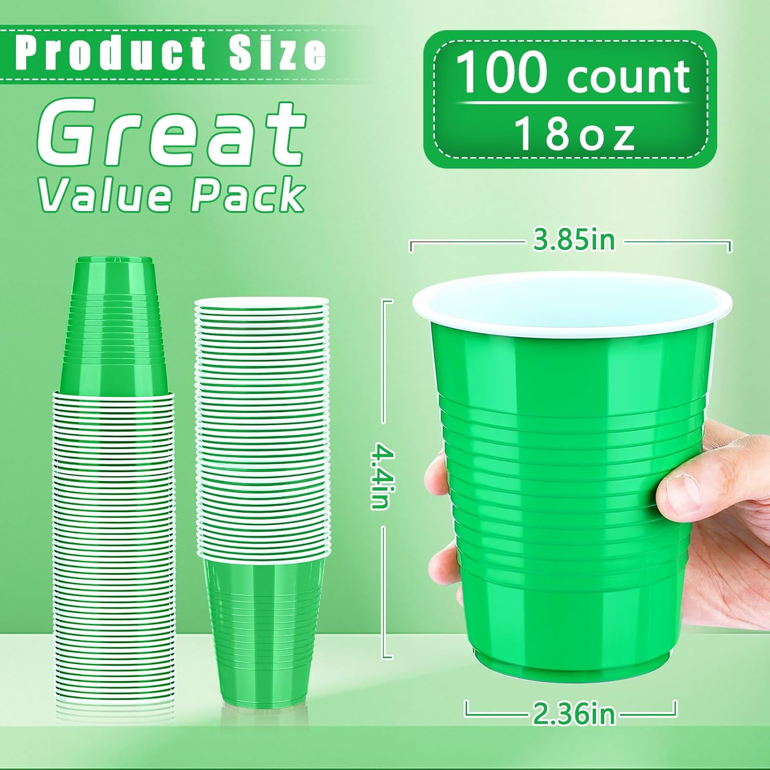 Chenran-100 Pack Green Plastic Cups 18 oz, Disposable Heavy Duty ...