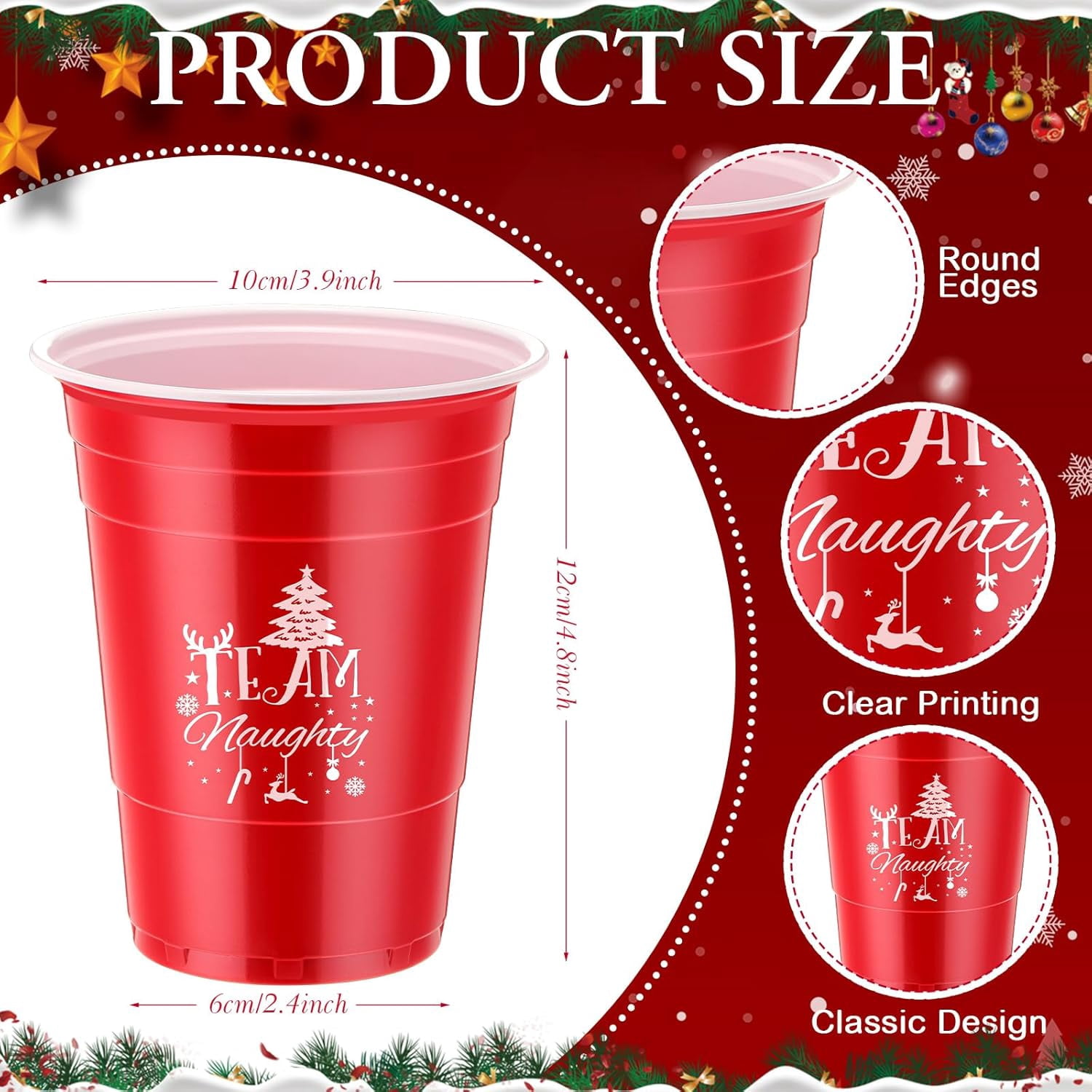 Chenran-100 Pcs 16 oz Christmas Disposable Cups Bulk Plastic Coffee ...
