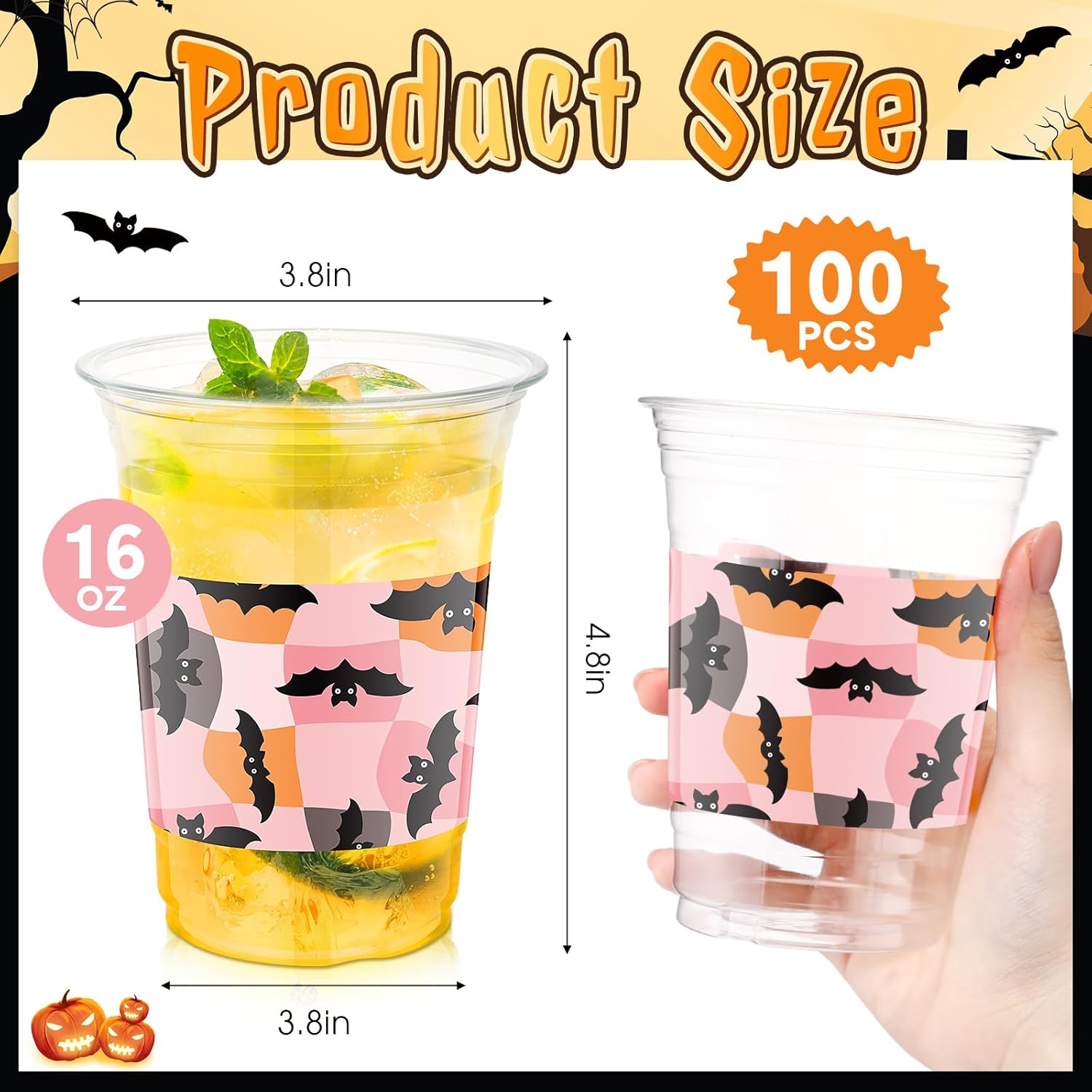Chenran-100 Pcs Gothic Christmas Plastic Cups Bulk 16 oz Disposable ...