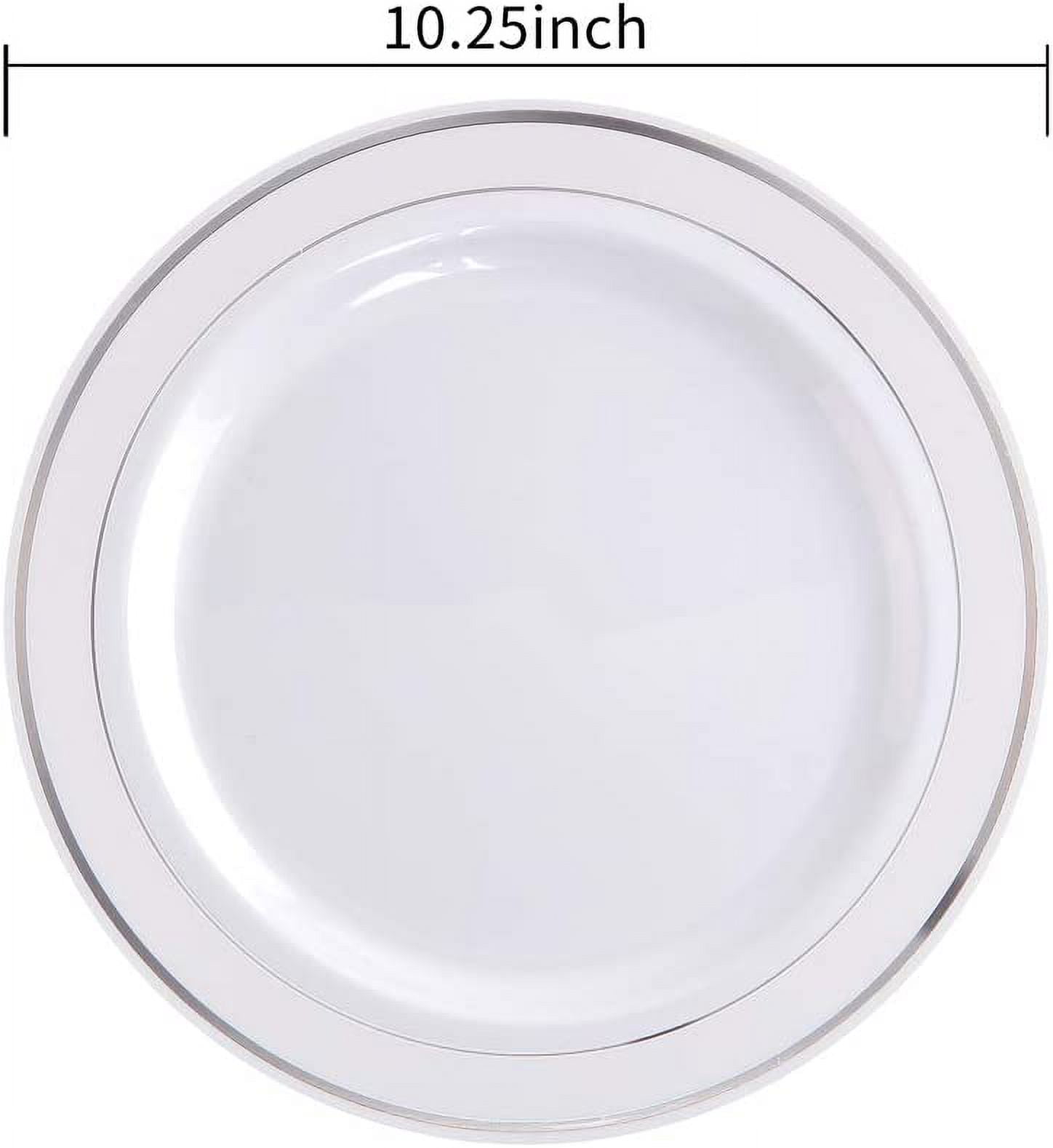 Chenran-100Pieces Silver Plastic Plates - 10.25inch Silver Rim ...