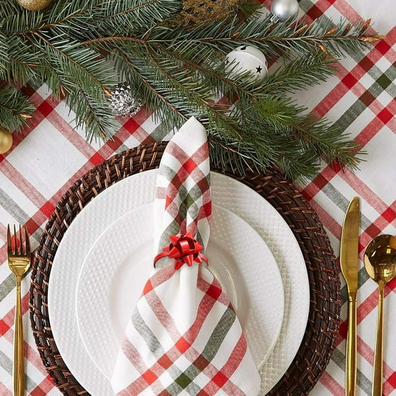 Chenran-12PCS Christmas Napkin Rings Set for Table Settings, Festive Gift Bow Napkin Holder ...