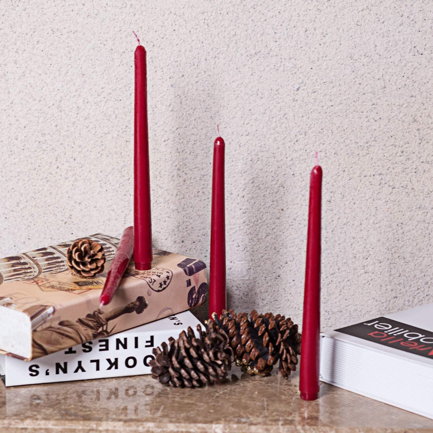 Chenran-14 Pack Dark Red Taper Candles 12 Inch Tall 3/4 Inch Thick Burn ...